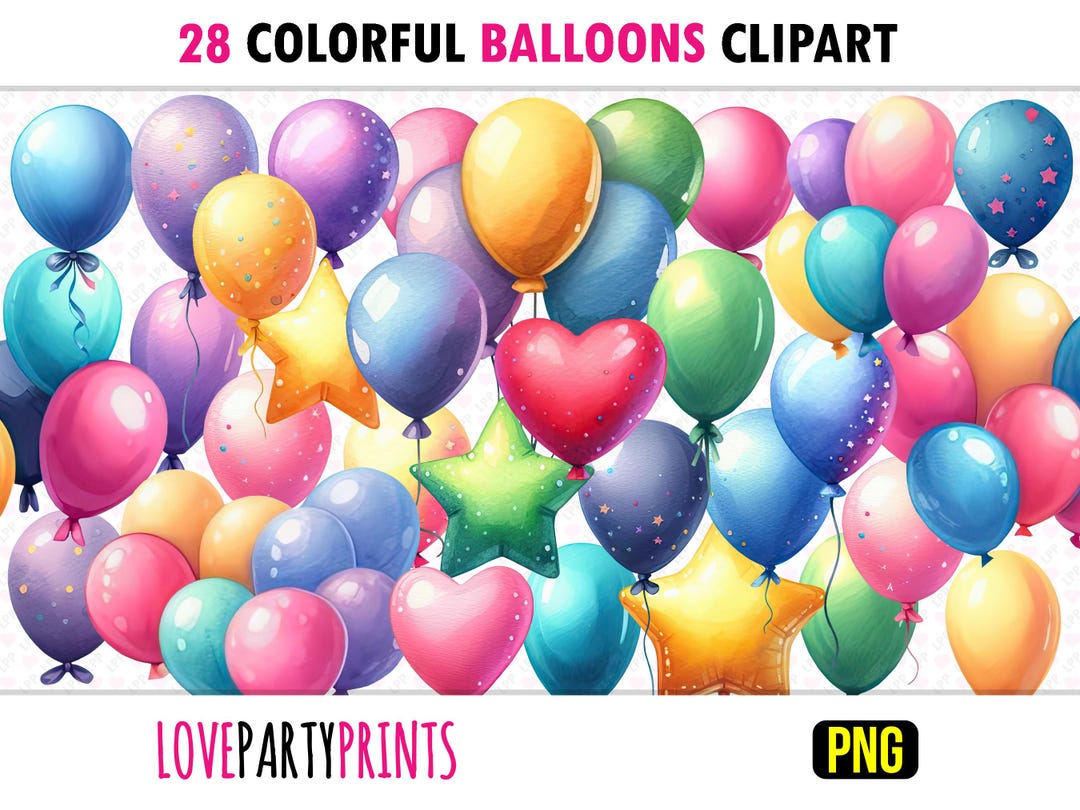 Colorful Balloons Clipart PNG Transparent Background Watercolor ...