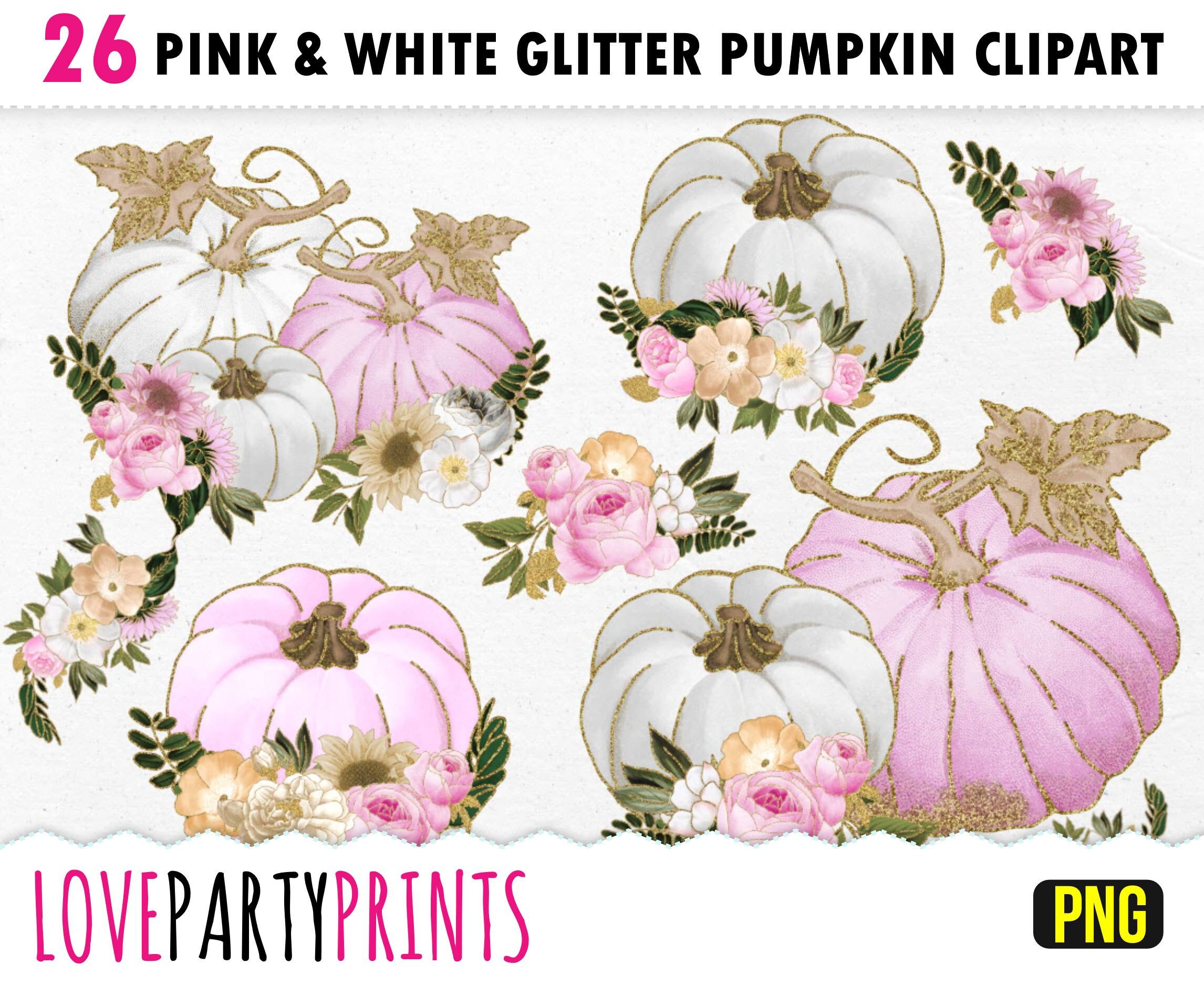 Pink White and Gold Pumpkin Clipart PNG Format Glitter - Etsy