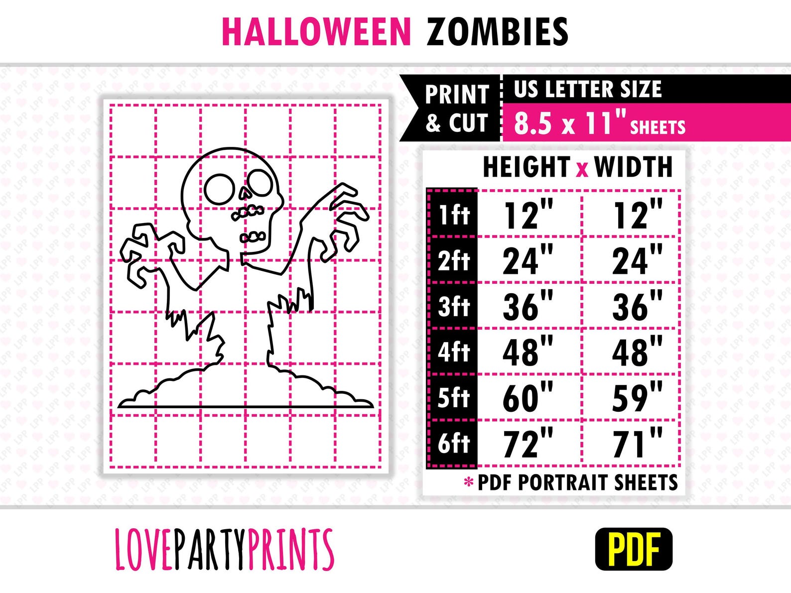 Zombie Lawn Template PDF Letter Size Printable Spooky Halloween Zombies ...