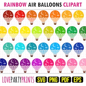 Rainbow Hot Air Balloons Clipart SVG, PNG EPS Pdf, 30 Templates, Air ...