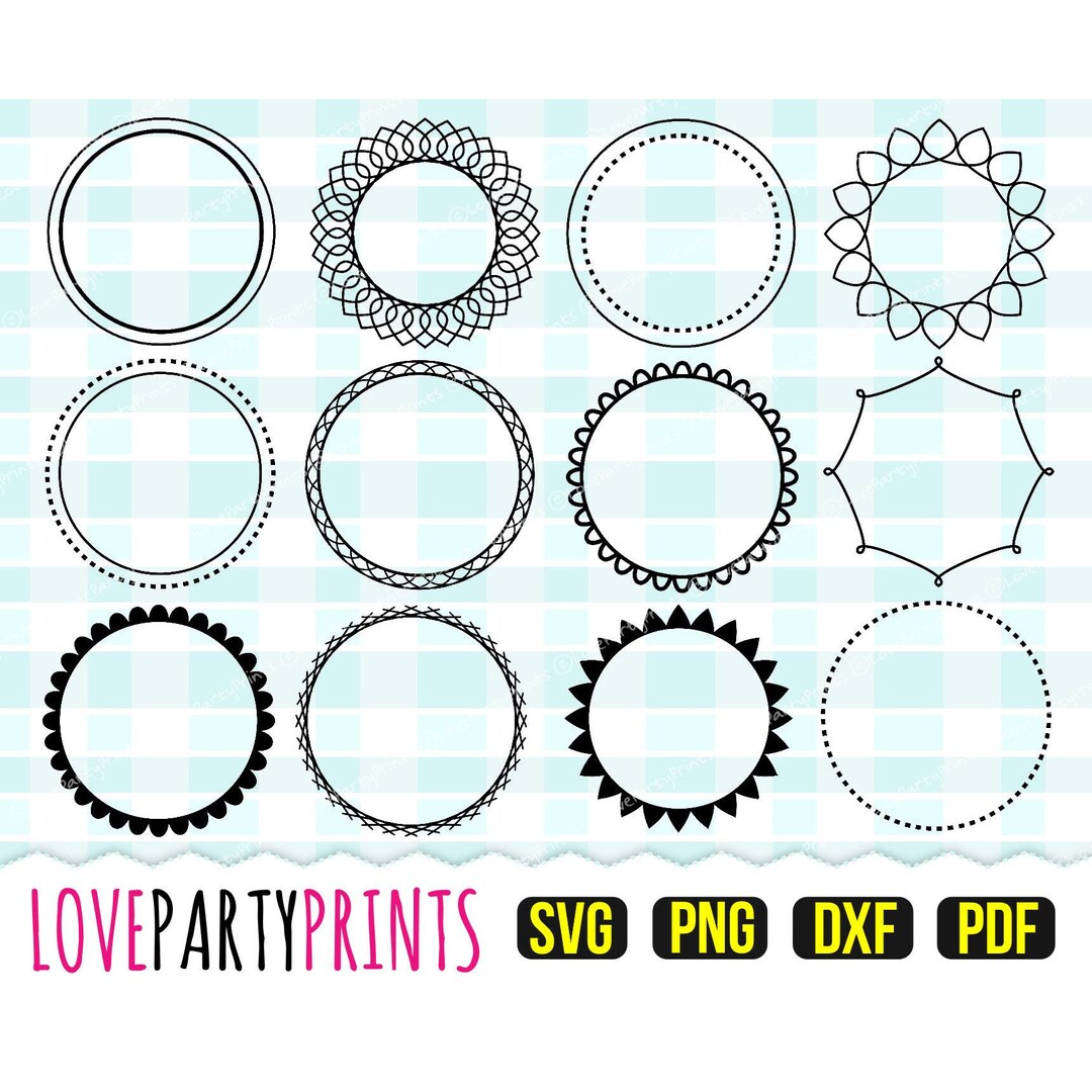 12 Round Monogram Frames SVG, DXF, PNG, Pdf, Circle Monogram Frames ...