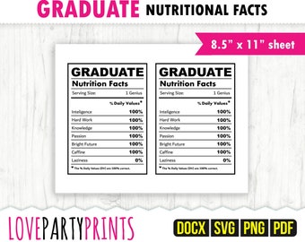 Graduation Nutrition Facts Label - Etsy