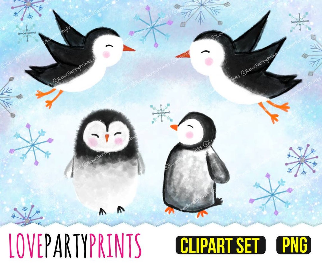 Penguin Clipart Bundle, 27 Separate PNG Elements, Snow, Backgrounds ...