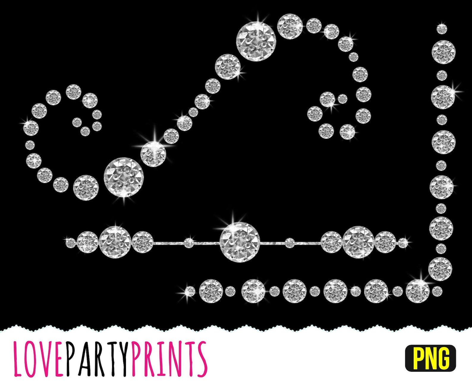 Diamond Borders Clipart, PNG Files, Diamond Confetti Clipart, Gems ...