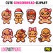 Cute Gingerbread Clipart PNG Bundle, Christmas Kawaii Gingerbread Man ...
