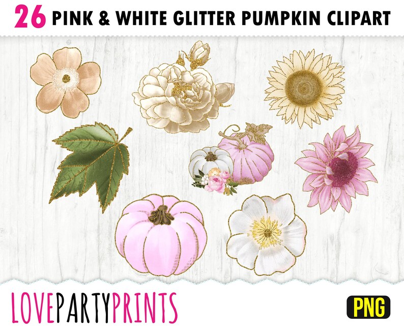 Pink White and Gold Pumpkin Clipart PNG Format Glitter - Etsy