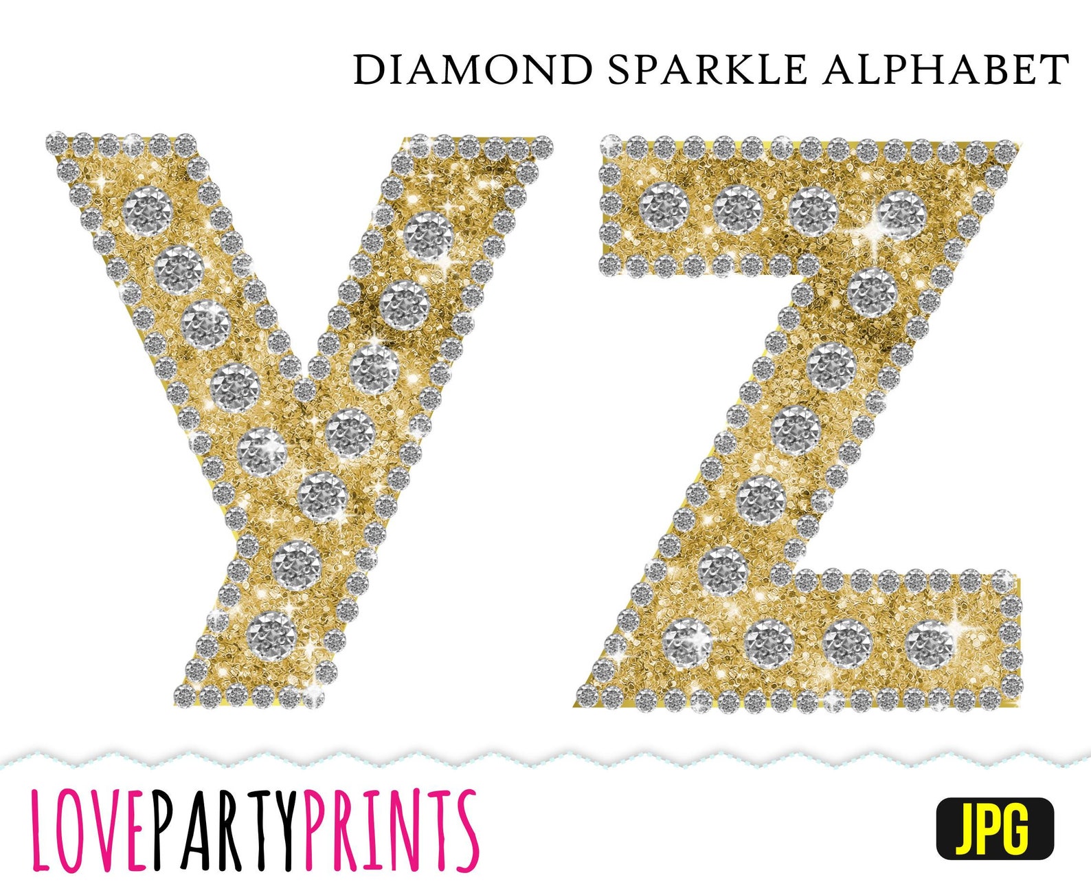 Gold and Diamond Sparkle Font JPG Files, Diamond Letters Clipart ...