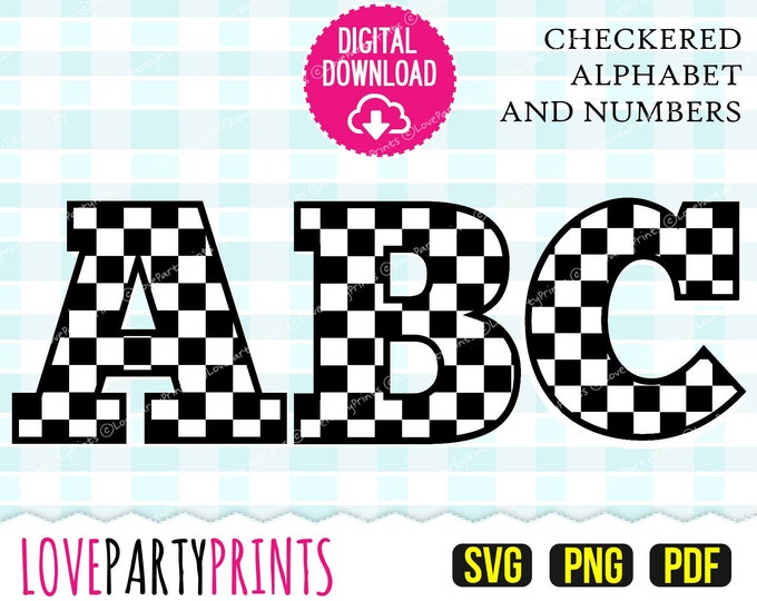 RACING CHECKERED ALPHABET and Numbers Svg Png and Pdf Files | Etsy