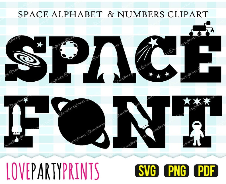 SPACE FONT SVG Png Pdf Space Alphabet and Numbers Clipart | Etsy