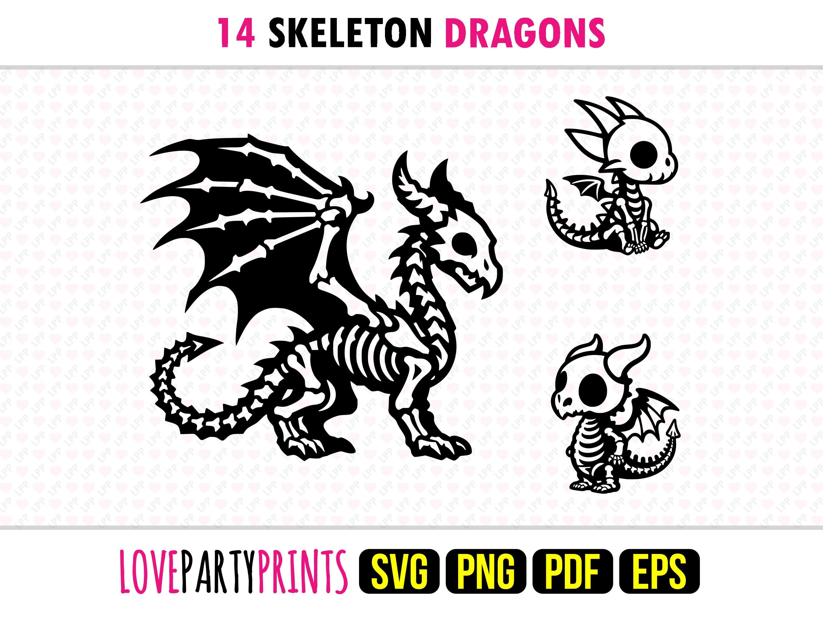 Dragon Skeleton SVG Bundle, EPS, PNG, Pdf, Baby Dragons, Fantasy ...