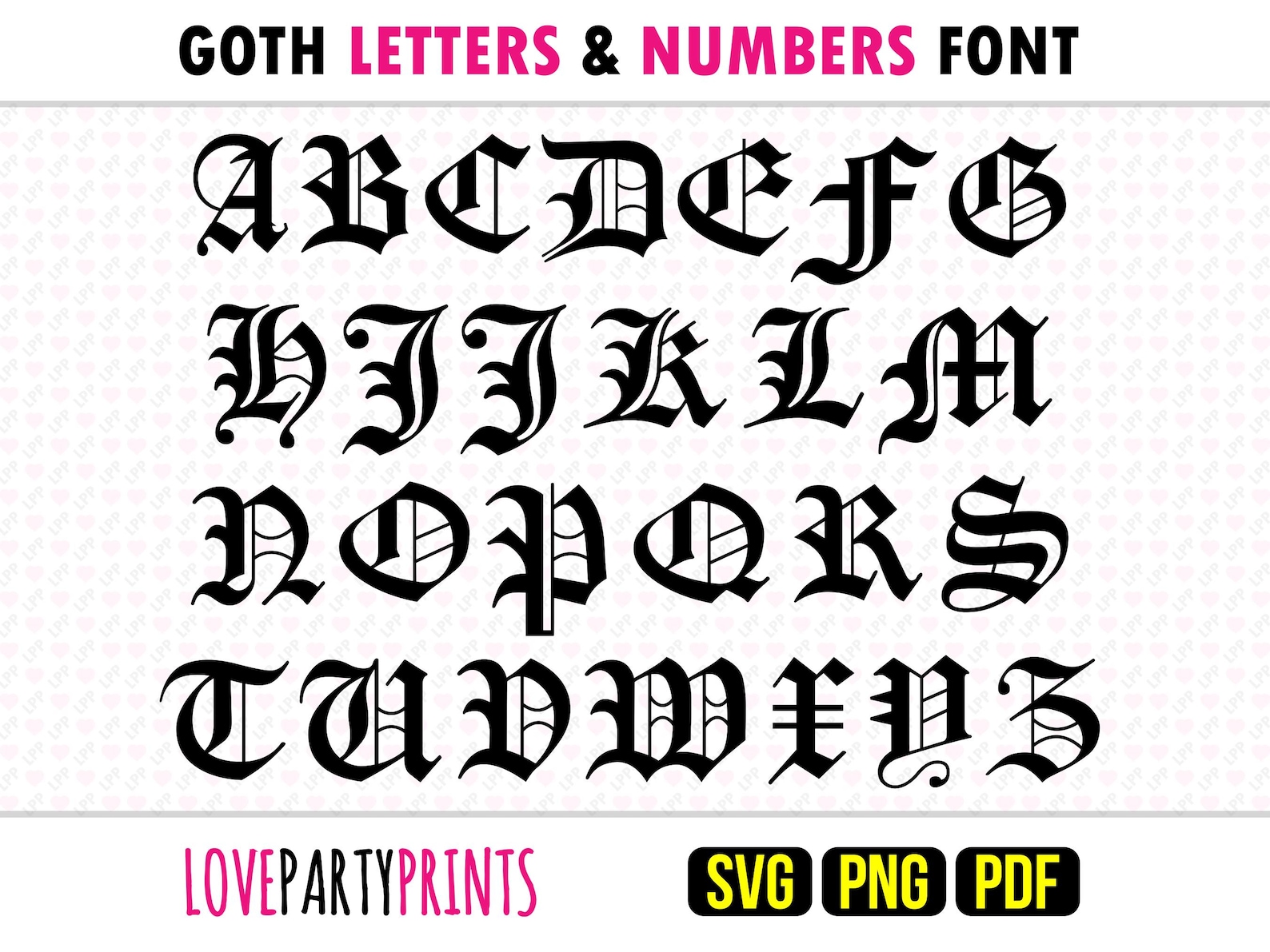 Goth Letters and Numbers SVG, PNG, PDF, Gothic Manuscript Uppercase ...