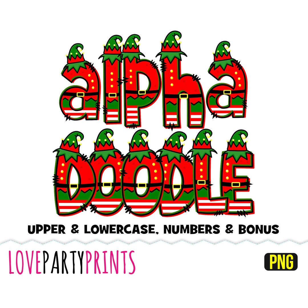 Elf Doodle Letters Numbers PNG Font, Uppercase & Lowercase Alphabet ...