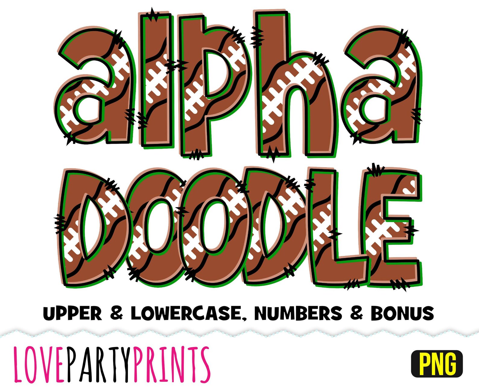 Football Alphabet Doodle PNG Font Uppercase and Lowercase - Etsy