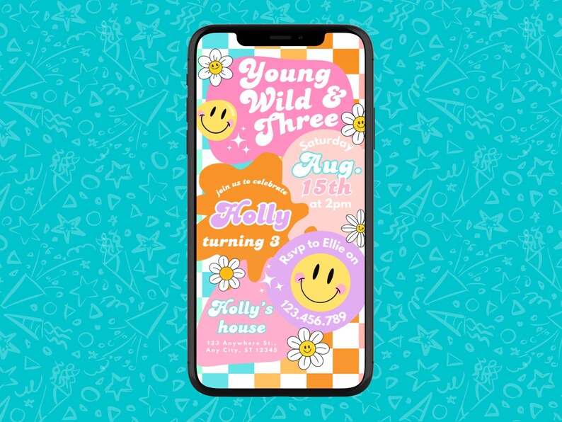 Groovy Birthday Invitation Template | Editable Canva | Retro 70s Theme ...