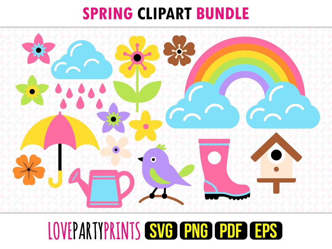 Kids Spring Clipart Bundle, SVG PNG EPS Pdf, 112 Templates, Rainbows ...
