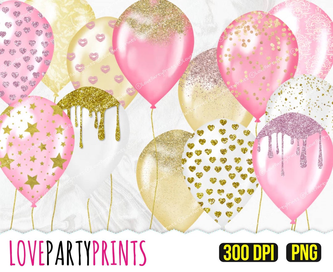 Glitter Balloons Clipart, Pink and Gold Party Clipart, PNG Format at ...