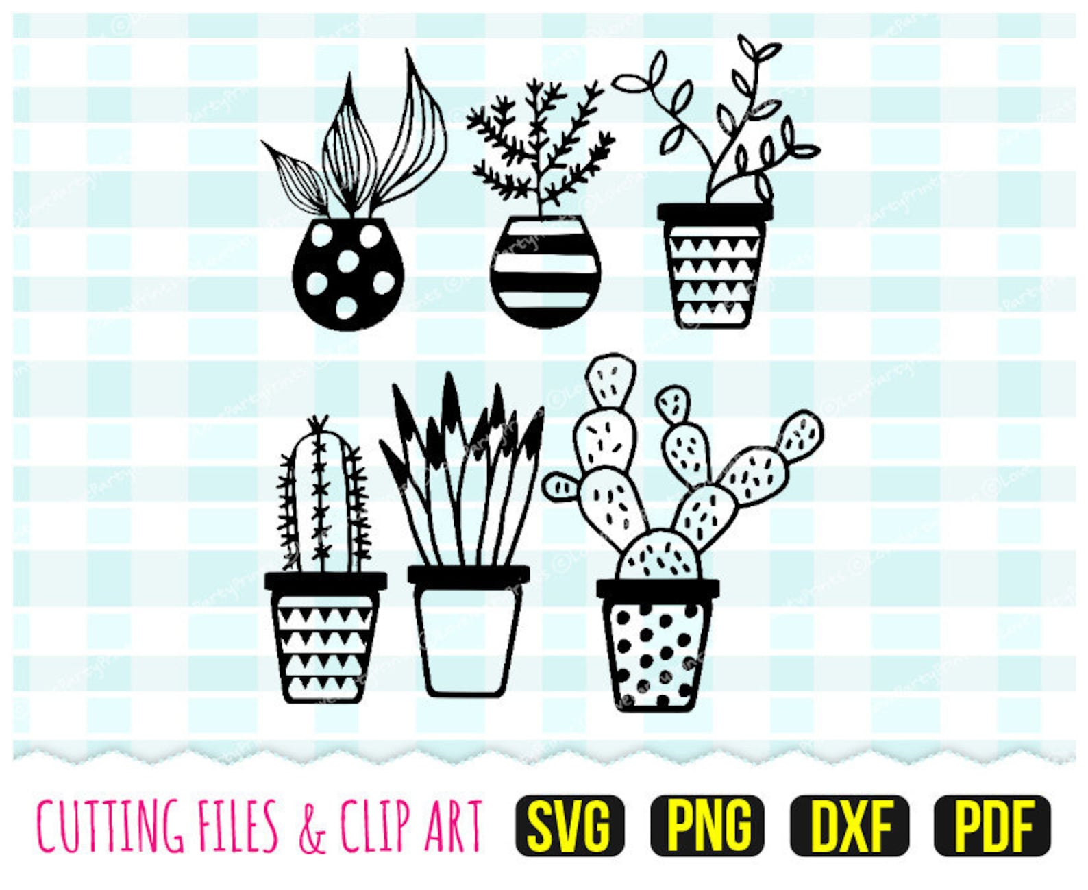 Potted Plants Svg DXF PNG PDF Potted Cactus Svg House | Etsy