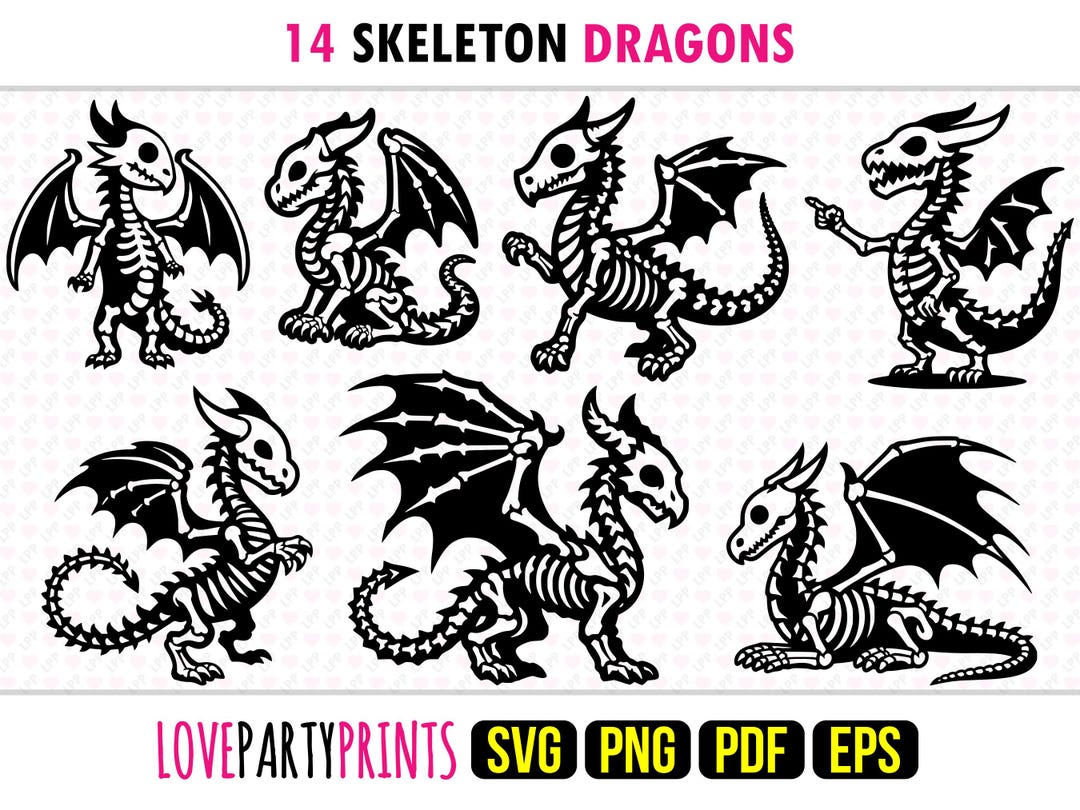 Dragon Skeleton SVG Bundle, EPS, PNG, Pdf, Baby Dragons, Fantasy ...