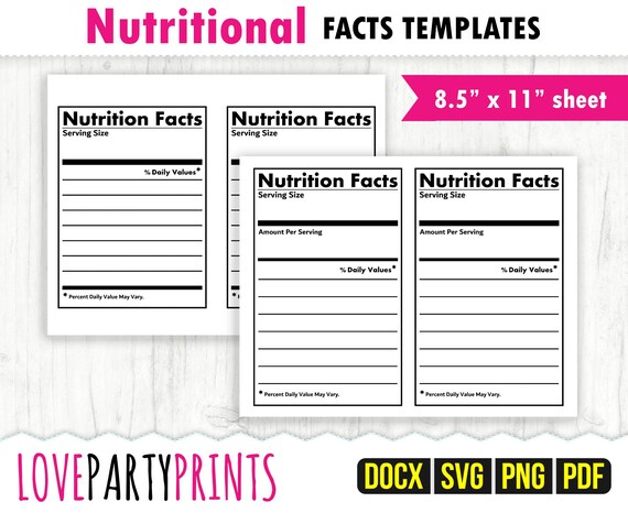Blank Nutrition Facts Svg Pdf Png Nutritional Fact Label - Etsy UK