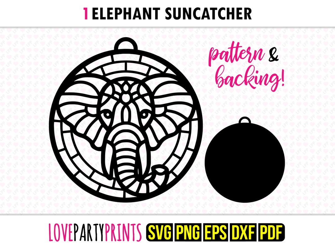 Elephant Suncatcher SVG, DXF, PNG, Pdf, Eps, Safari Hanging Ornament ...