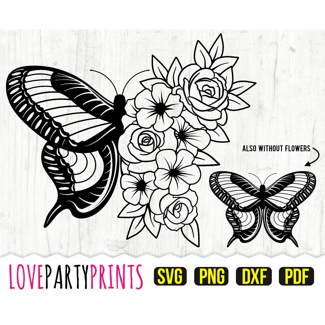 Flower Butterfly SVG, DXF, PNG, Pdf, Floral Butterfly Svg, Butterfly ...