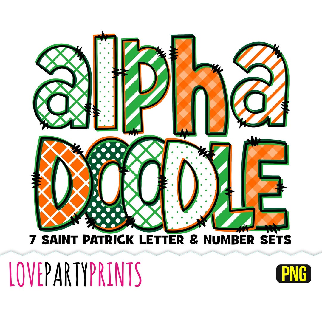 Saint Patrick Font Doodle Alphabet Bundle, Uppercase & Lowercase ...