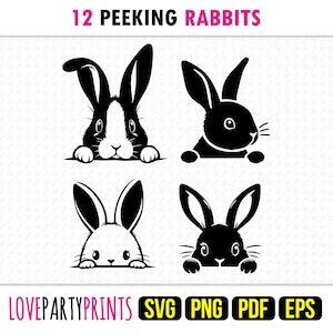 Peeking Rabbit Bundle, SVG, PNG, EPS, Pdf, 12 Rabbits Machine Cut Laser ...