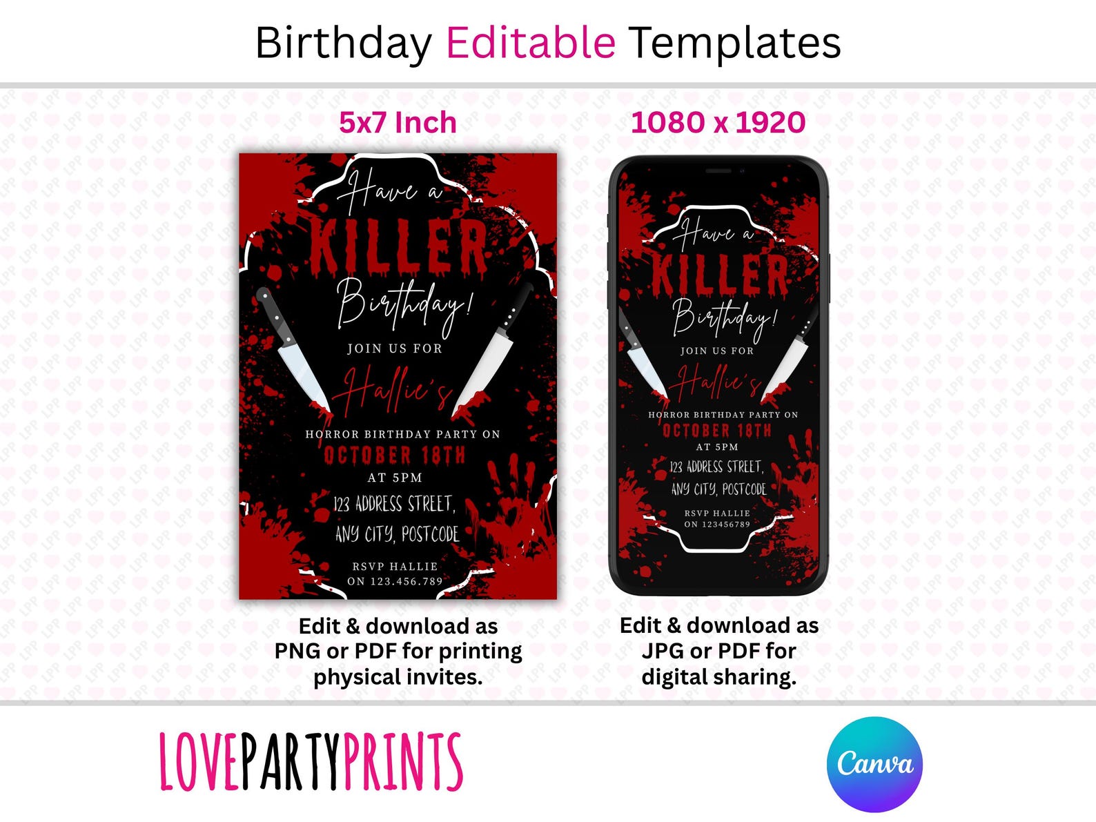 Have A Killer Birthday Invitation, Canva Text Template, 5x7 Inch ...
