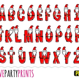 Santa Doodle Letters Numbers PNG Font, Uppercase & Lowercase Alphabet ...