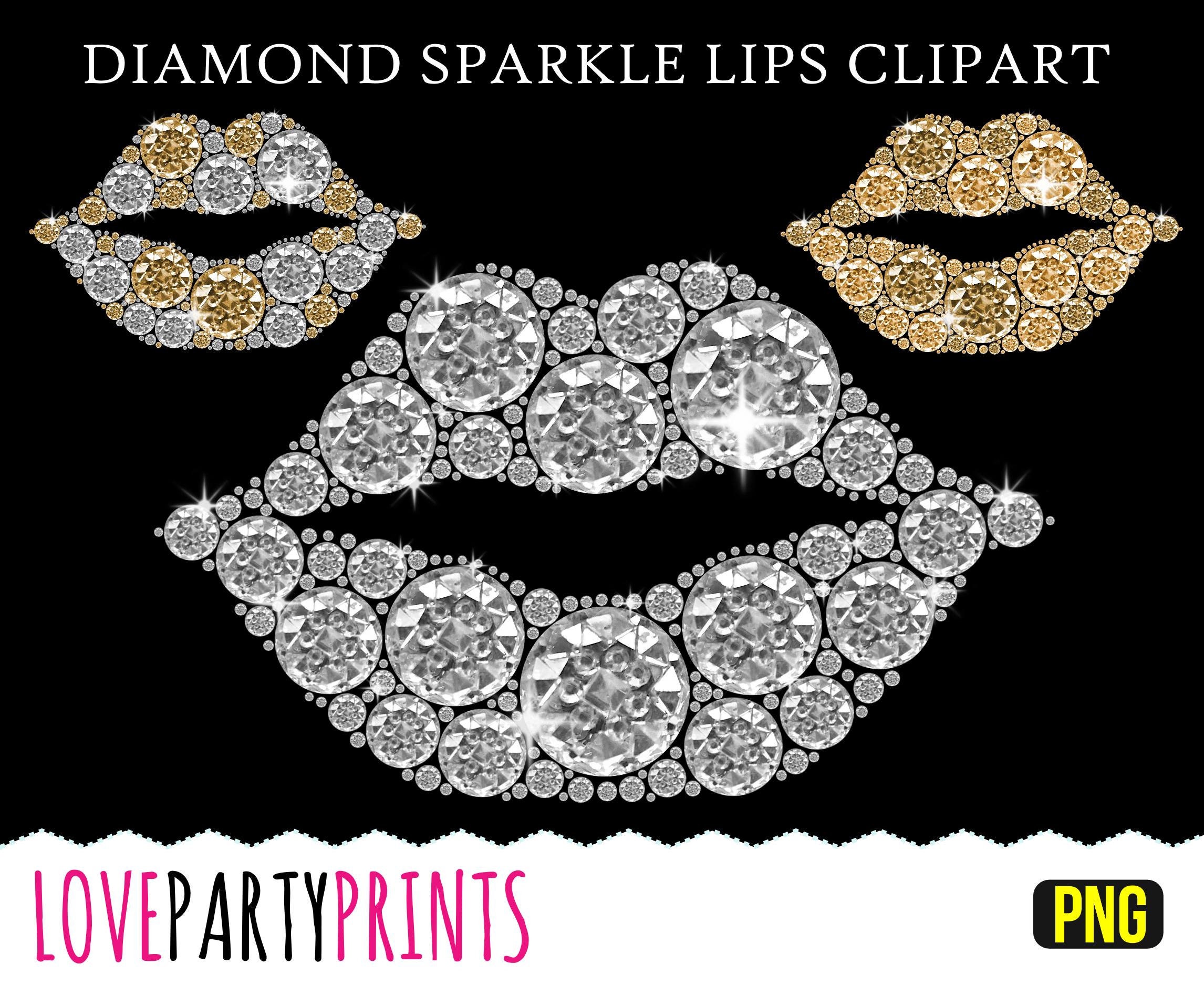 Diamond Lips Clipart PNG Files Rhinestone Lips Clipart White - Etsy UK