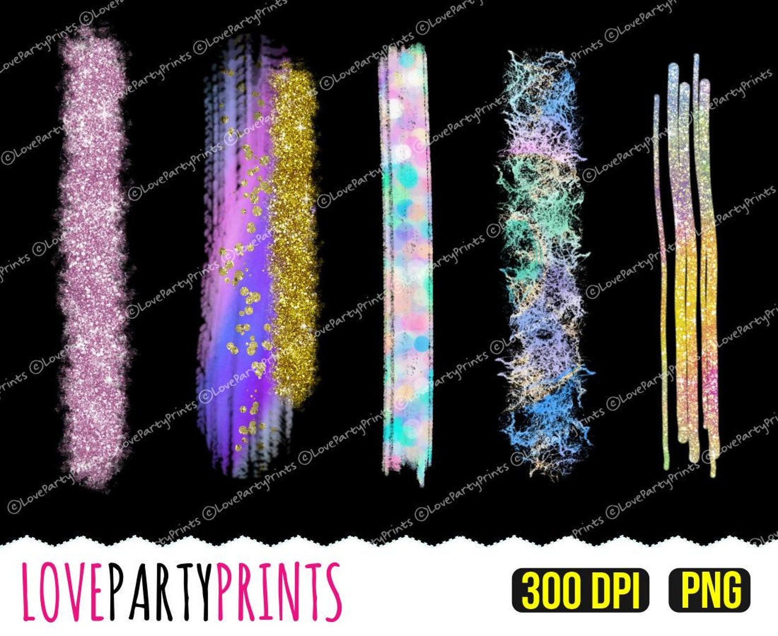 Rainbow Brush Strokes Clipart, PNG Format 300dpi, Rainbow Glitter ...