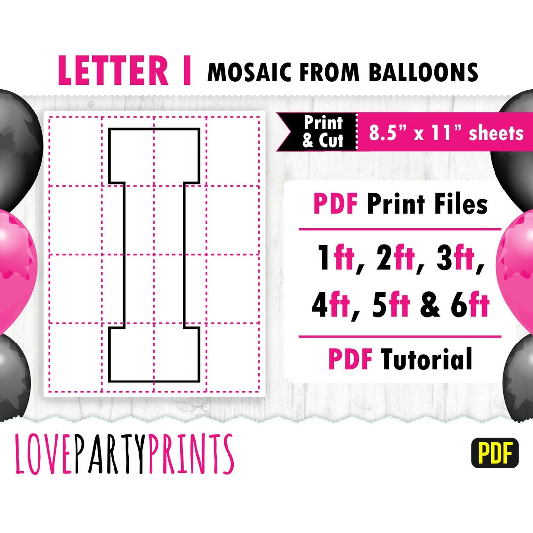 Square Letter I, Mosaic From Balloons, Mosaic Template, 1ft, 2ft, 3ft ...