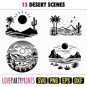 Desert Scene SVG Bundle, PNG, EPS, Dxf, Deserts Landscape Scenes ...