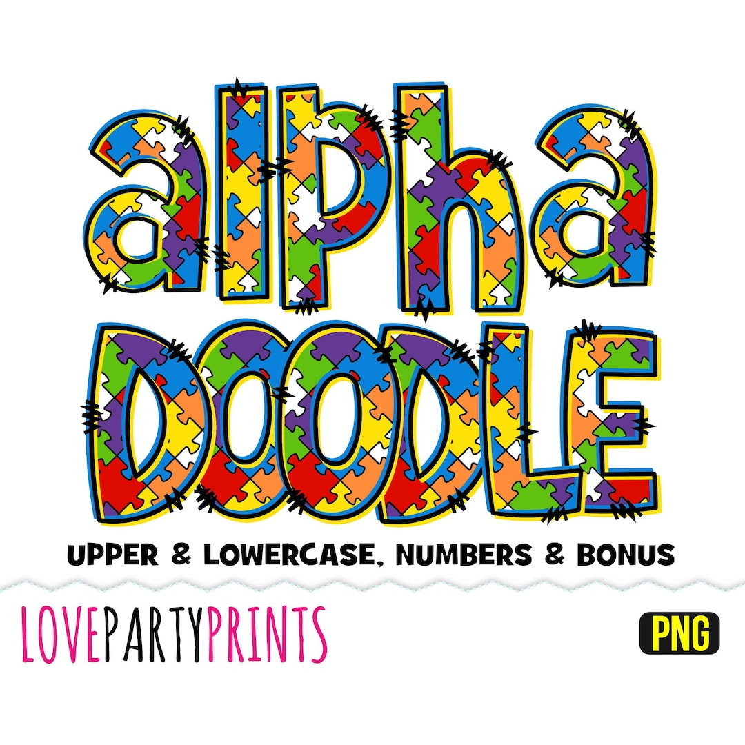Autism Alphabet Doodle PNG Font, Uppercase and Lowercase Alphabet ...