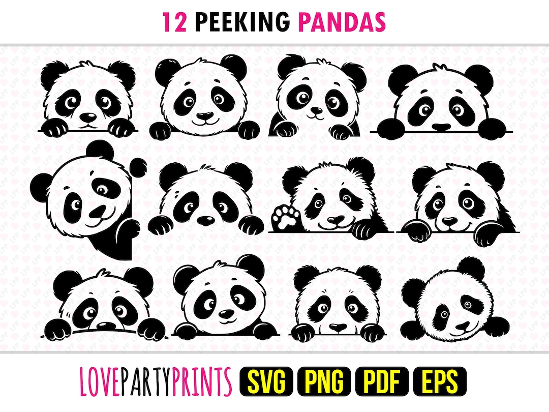 Peeking Panda Bundle, SVG, PNG, EPS, Pdf, 12 Pandas Machine Cut Laser ...