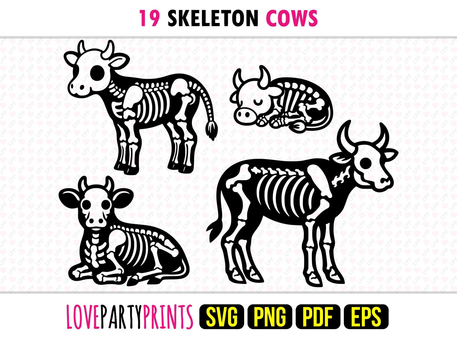 Cow Skeleton SVG Bundle, EPS, PNG, Pdf, Heifer Calf Skeletons Bones ...