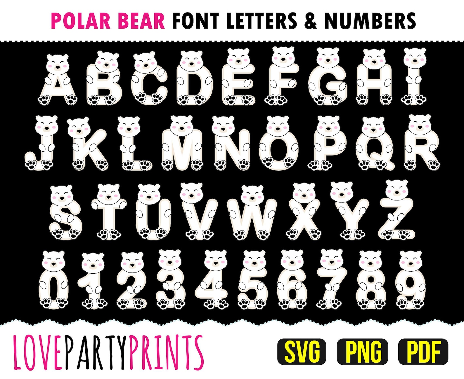POLAR BEAR FONT Svg, Png and Pdf Files, Polar Bear Alphabet and Numbers ...