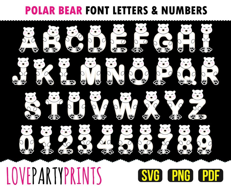 POLAR BEAR FONT Svg Png and Pdf Files Polar Bear Alphabet - Etsy UK