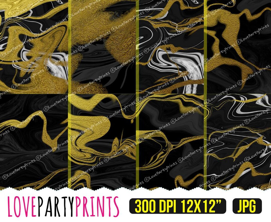 Black and Gold Marble Digital Paper, 12x12 JPG 300dpi, Black and Gold ...