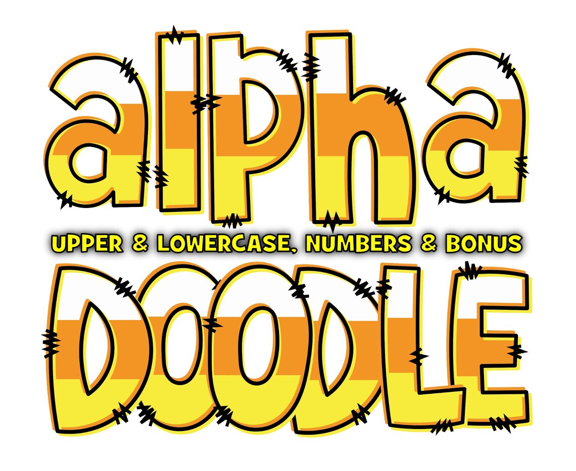 Candy Corn Alphabet Doodle PNG Font, Uppercase and Lowercase Alphabet ...