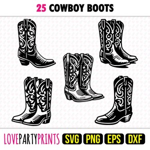 Cowboy Boots SVG Bundle, PNG, EPS, Dxf, Cowgirl Boot Svg, Silhouette ...