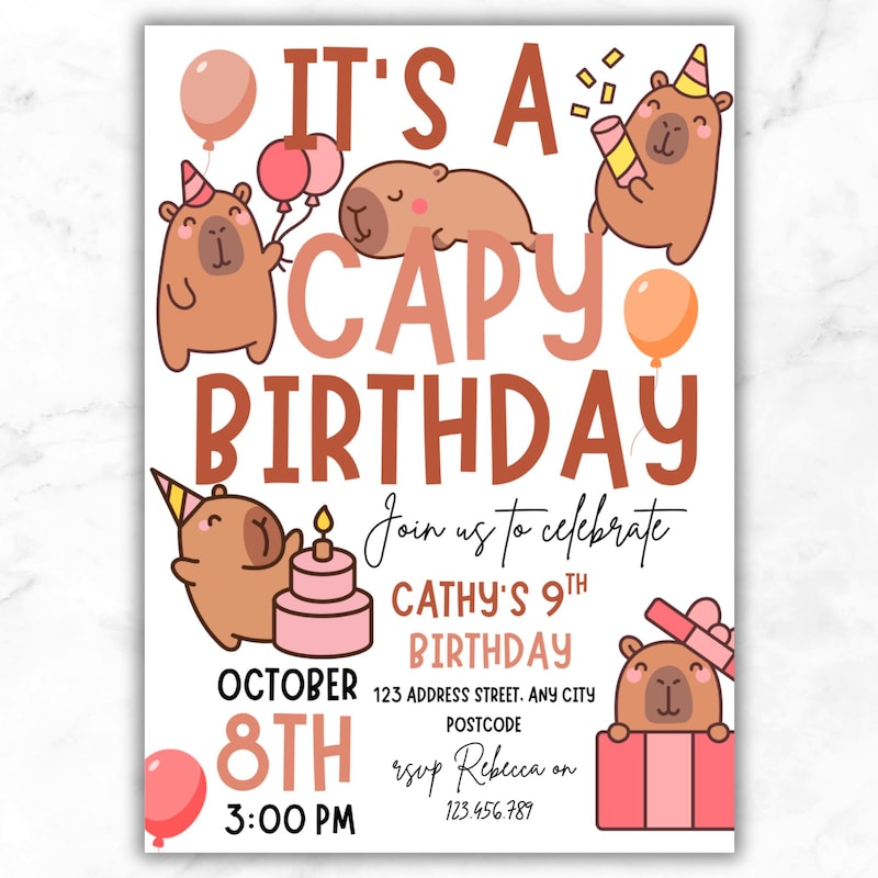 Capy Birthday Invitations - Etsy