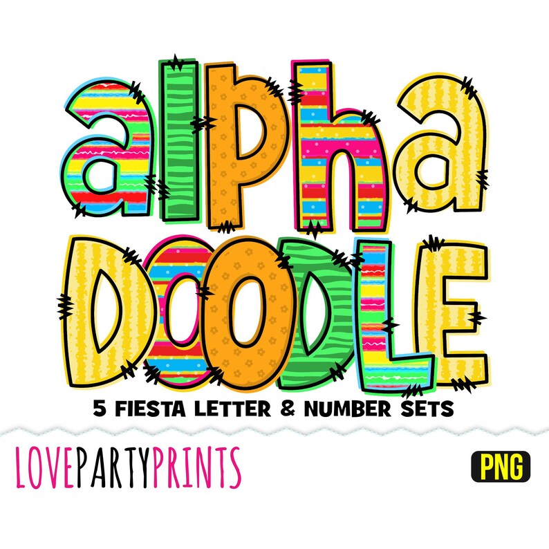 Fiesta Doodle Alphabet Bundle, Uppercase & Lowercase, Cinco De Mayo ...