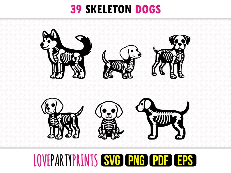 Dog Skeleton SVG Bundle, EPS, PNG, Pdf, Shepherd, Bulldog, Husky ...