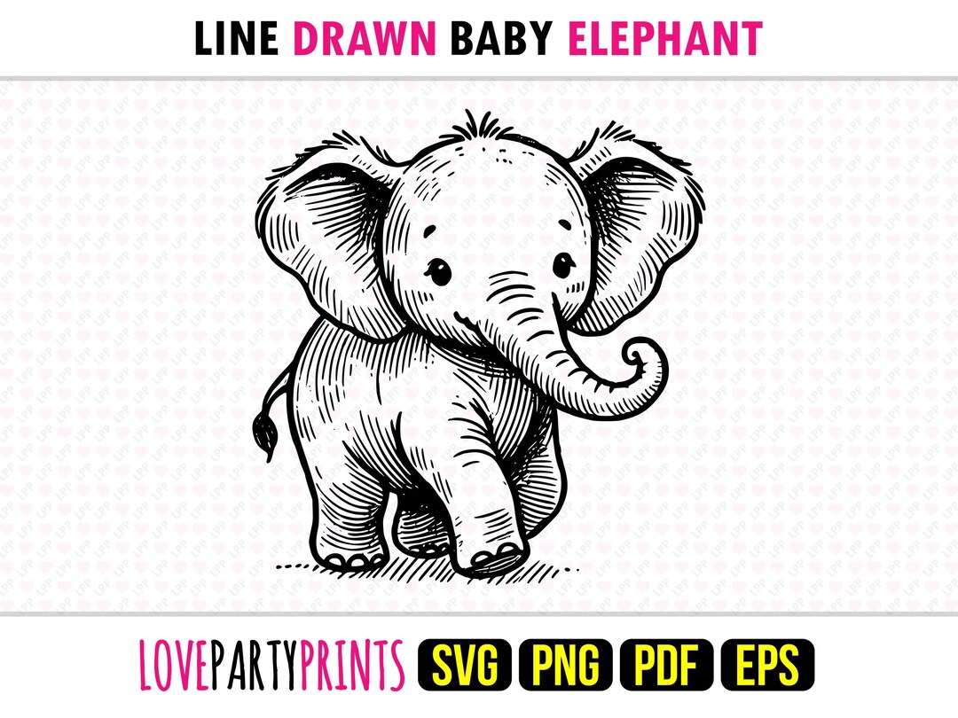 New Born Elephant SVG, Png, Pdf, Eps, Line Drawn Cute Safari Animal ...