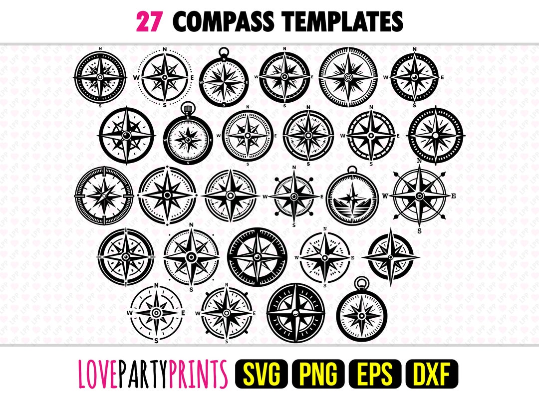Compass SVG Bundle, PNG, EPS, Dxf, Camping Compass, Nautical Compass ...