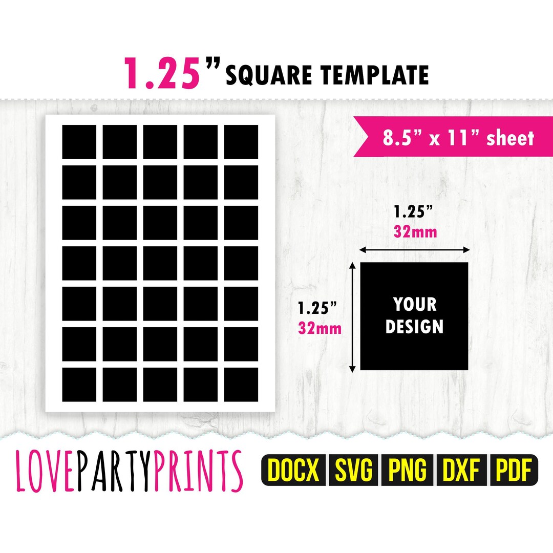 1.25 Inch Square Template SVG, PDF, Png, Dxf, Blank Square Template, Ms ...