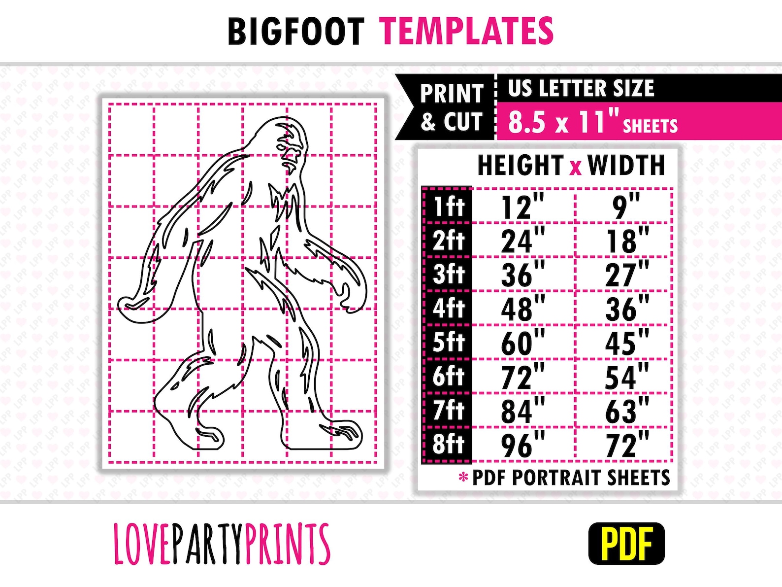 Bigfoot Walking Template PDF, Print and Cut Templates, Life Size ...
