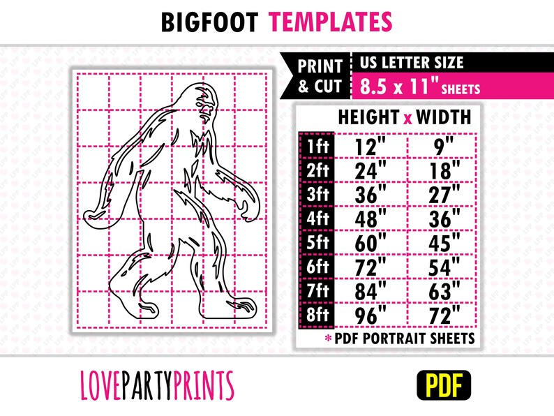 Bigfoot Walking Template PDF, Print and Cut Templates, Life Size ...