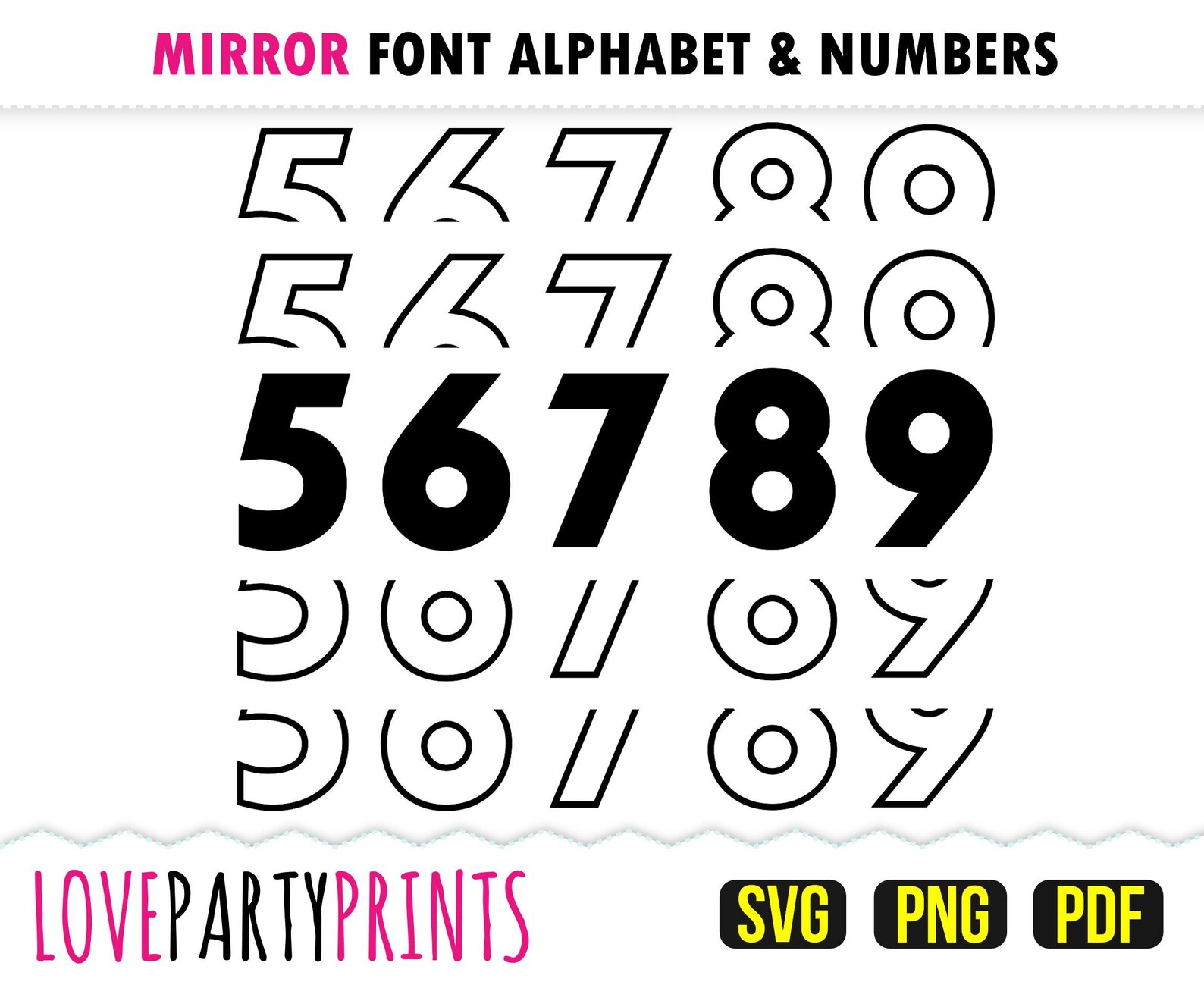 Mirror Font SVG, PNG and Pdf Files, Full Alphabet, Stacked Letters ...